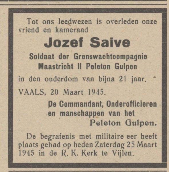 Salve, Jozef “Jeu”. | WW2 Gravestone