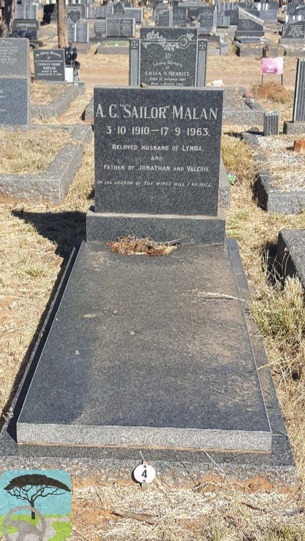 Malan, Adolph Gysbert “Sailor”. | WW2 Gravestone