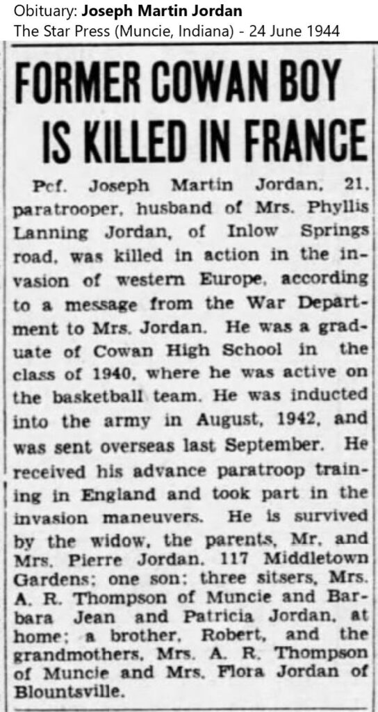 Jordan, Joseph Martin. | WW2 Gravestone