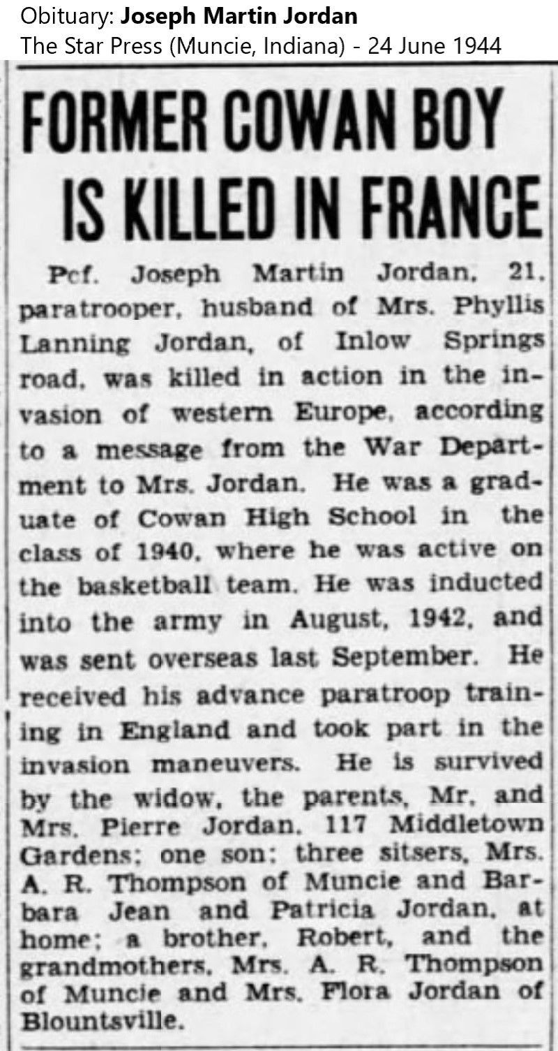 Jordan, Joseph Martin. | WW2 Gravestone